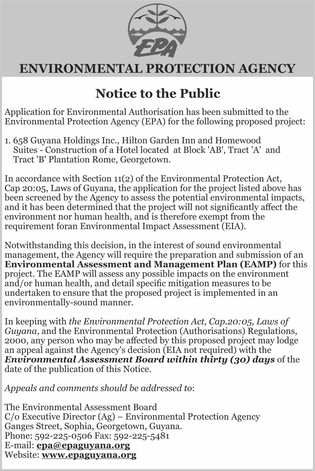 10in x 4col EPA – Notice – Department of Public Information