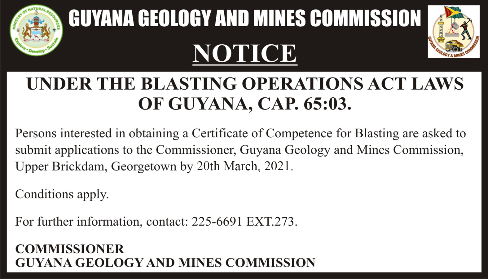 GGMC – Notice – Certificate of Competence for Blasting – Department of ...
