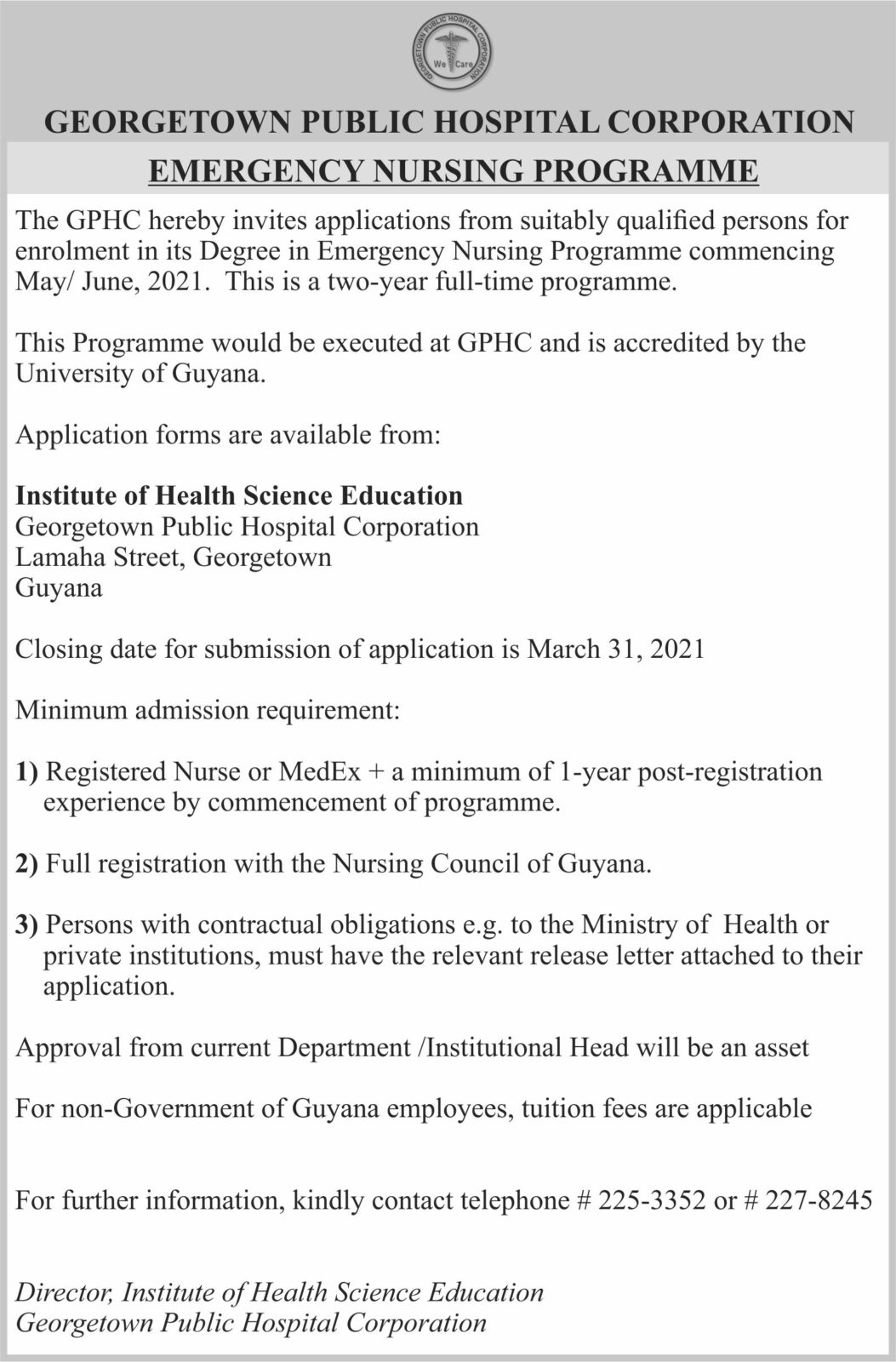 GPHC – Emergency Nursing Programme – Department of Public Information