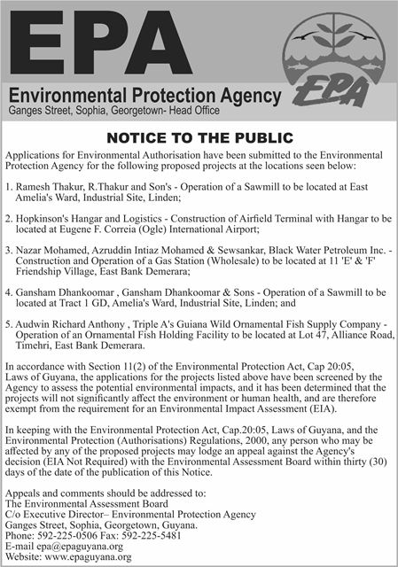 EPA – Notice to the Public – Applications for Environmental ...