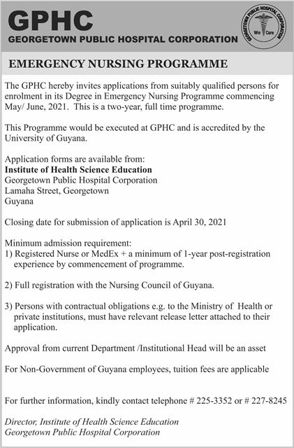 Georgetown Public Hospital Corporation – EoI – Emergency Nursing ...