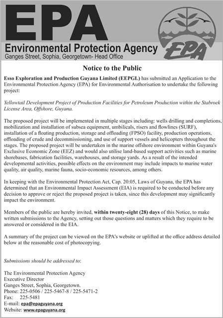 Environmental Protection Agency – Notice to the Public – Environmental ...