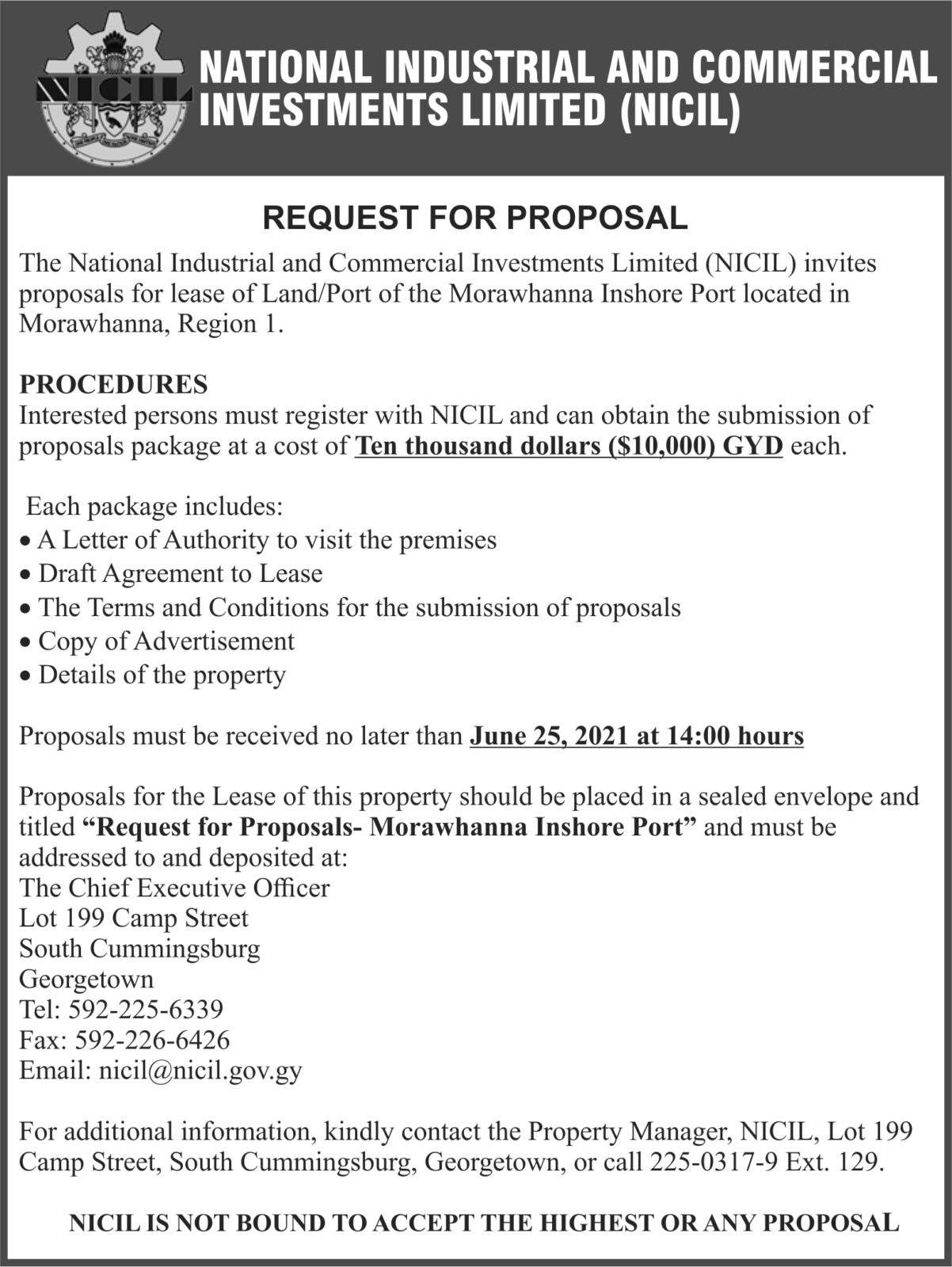 NICIL – Request for Proposal – Department of Public Information, Guyana