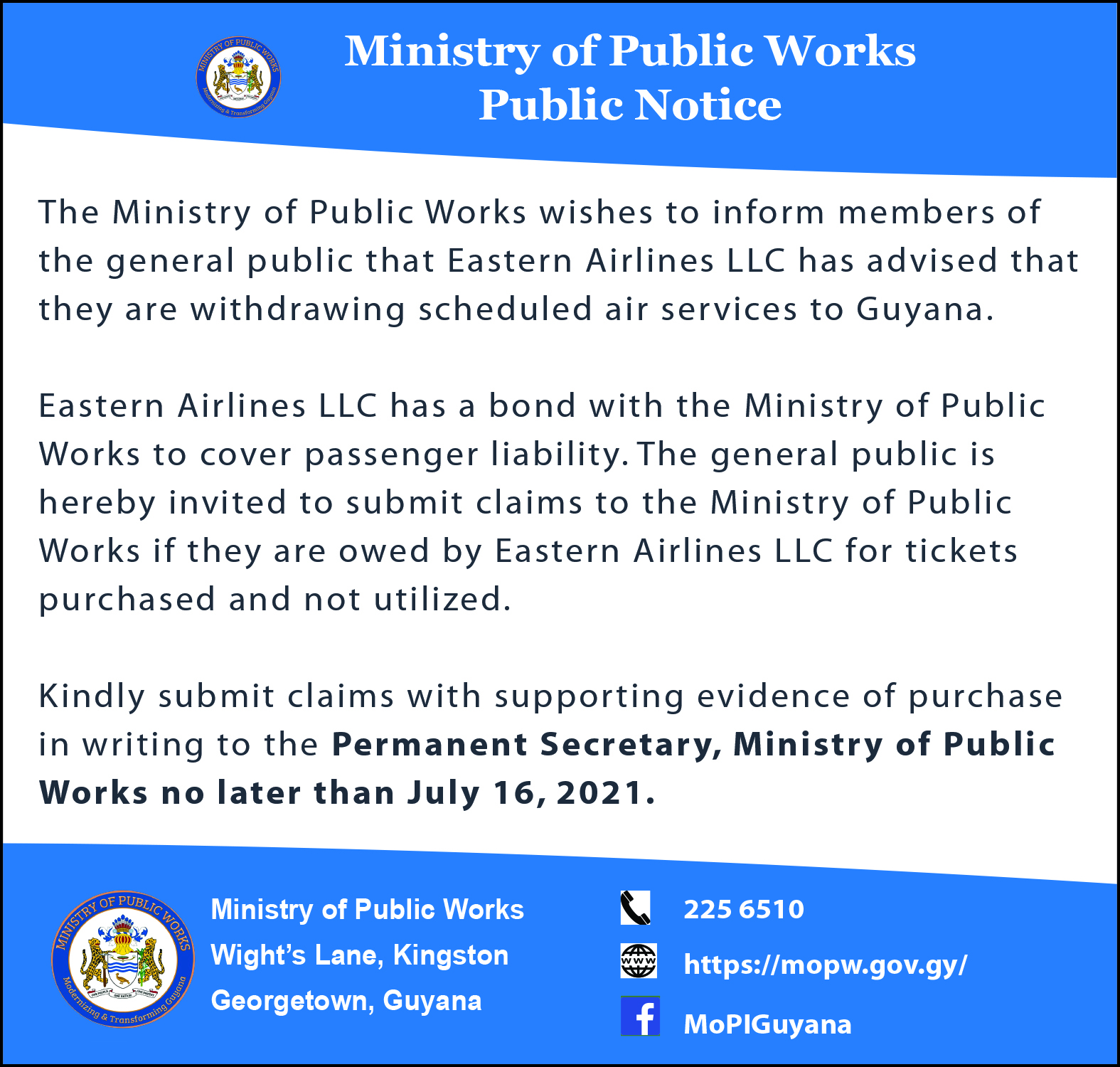 Ministry of Public Works – Public Notice – Department of Public ...