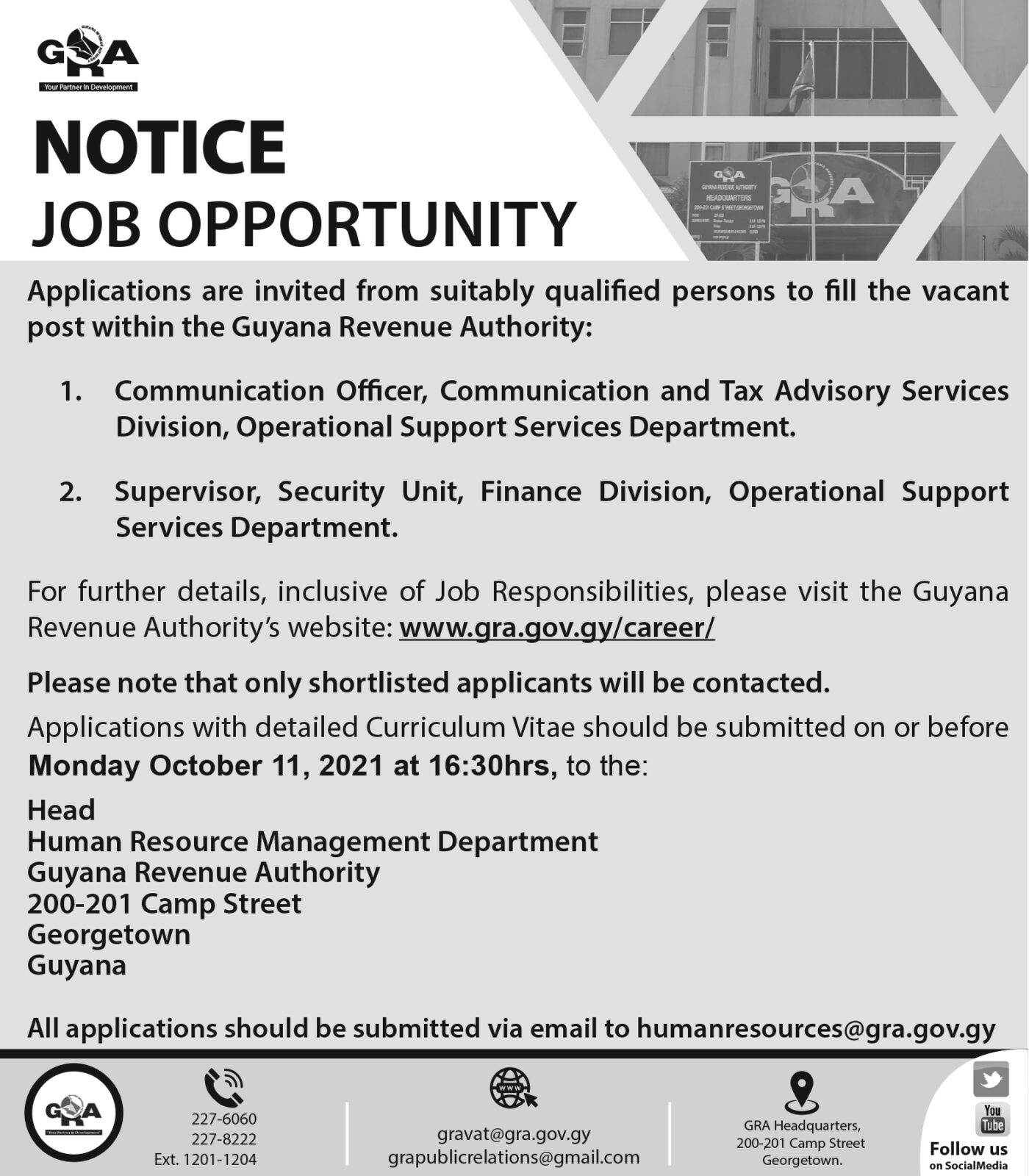 Guyana Revenue Authority – Job Opportunity – Department of Public ...