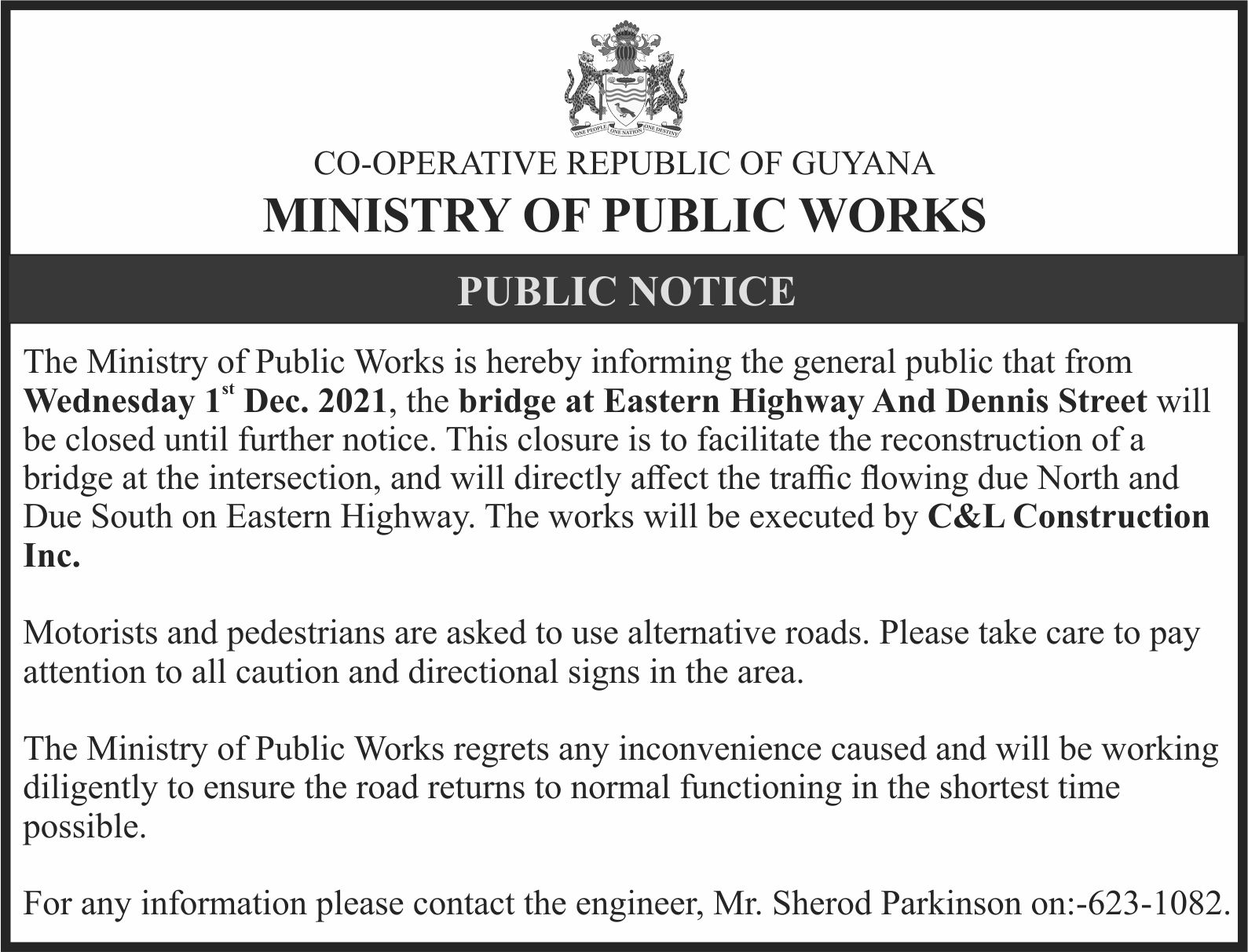 Ministry of Public Works – Public Notice – Department of Public ...