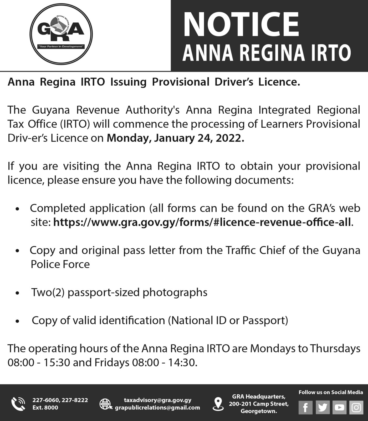 GRA – Notice; Anna Regina IRTO Issuing Provisional Driver’s Licence ...