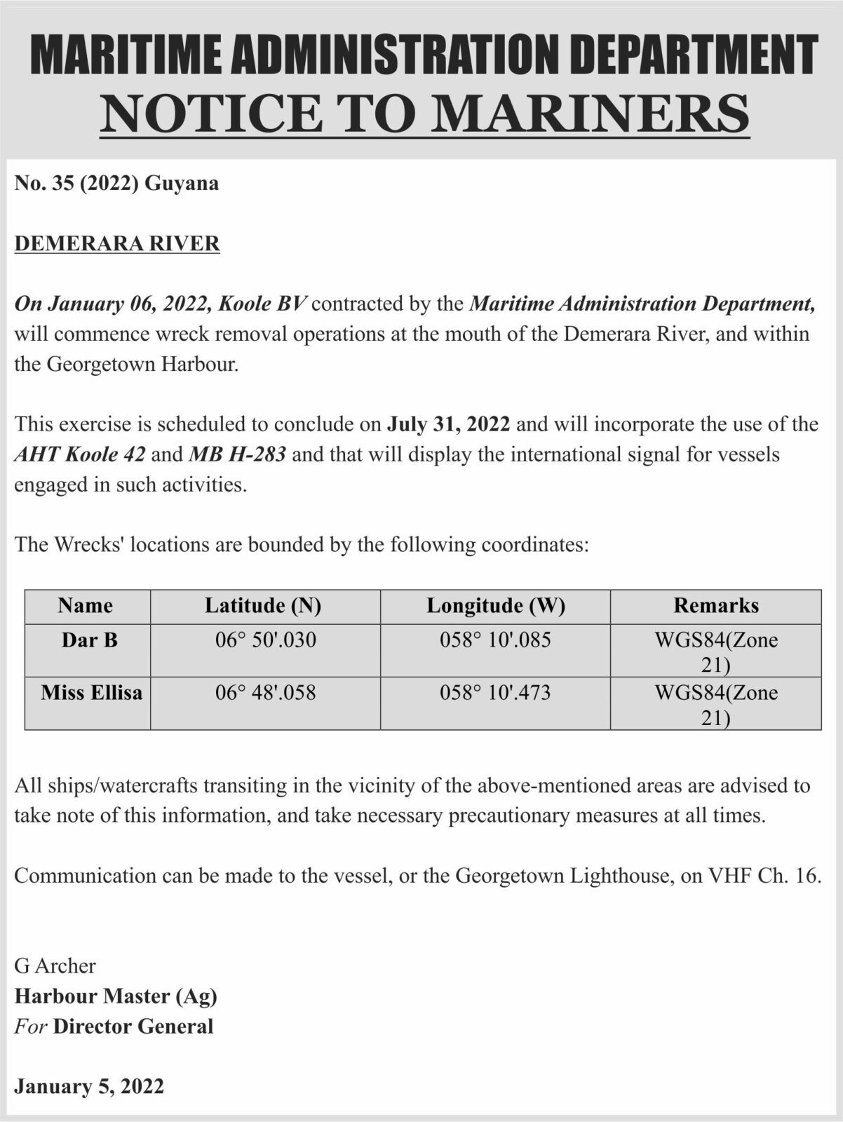 MARAD – Notice to Mariners; No. 35 – Department of Public Information ...