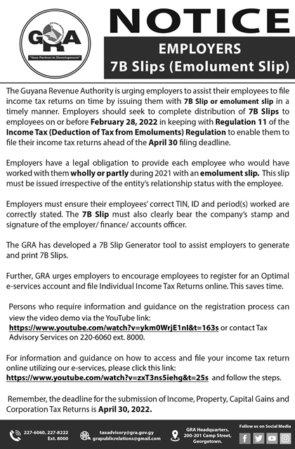 GRA – Notice: Employers 7B Slips (Emolument Slip) – Department of ...