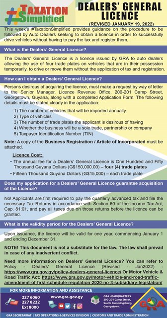 Guyana Revenue Authority – Advisory – Taxation Simplified: Dealers ...