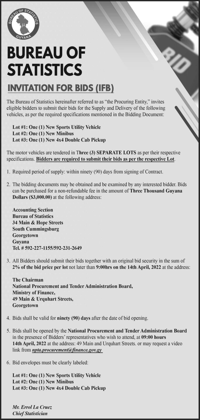 Bureau of Statistics – IFB; Supply and Delivery of Sports Utility ...