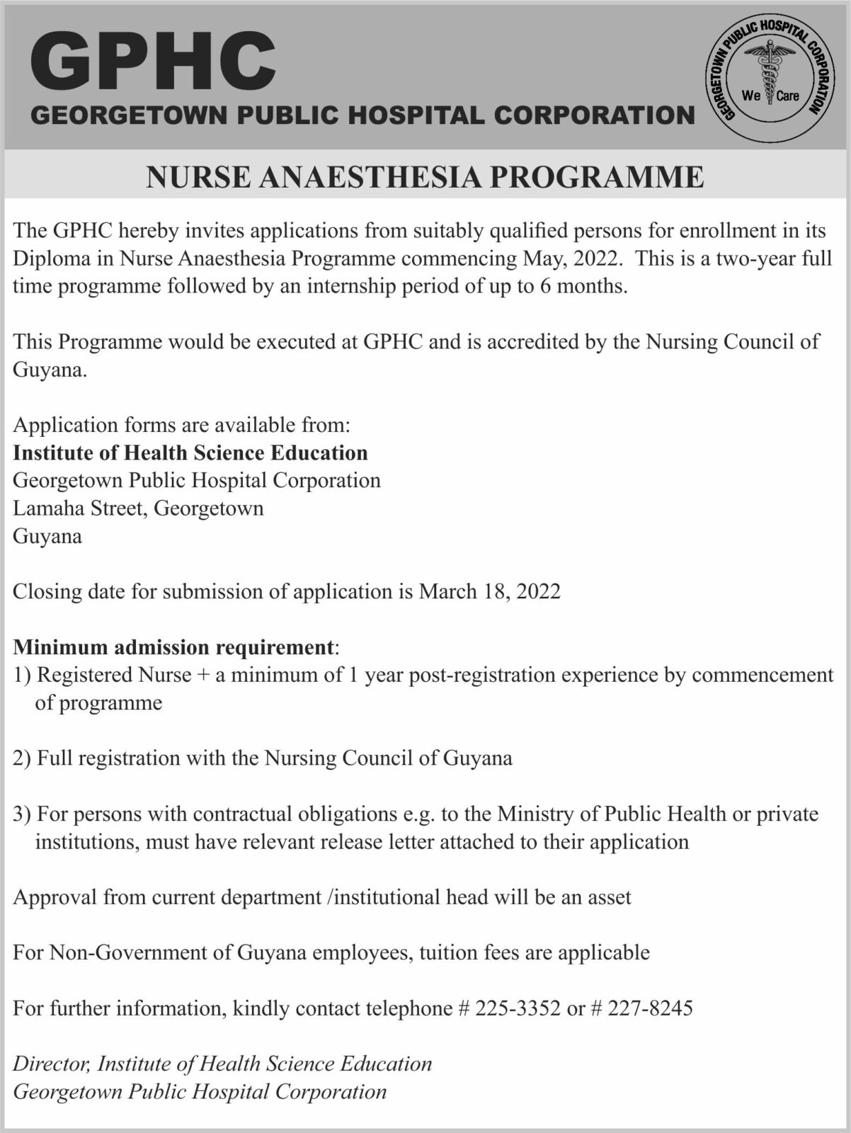 GPHC – Emergency Nursing Programme – Department of Public Information ...