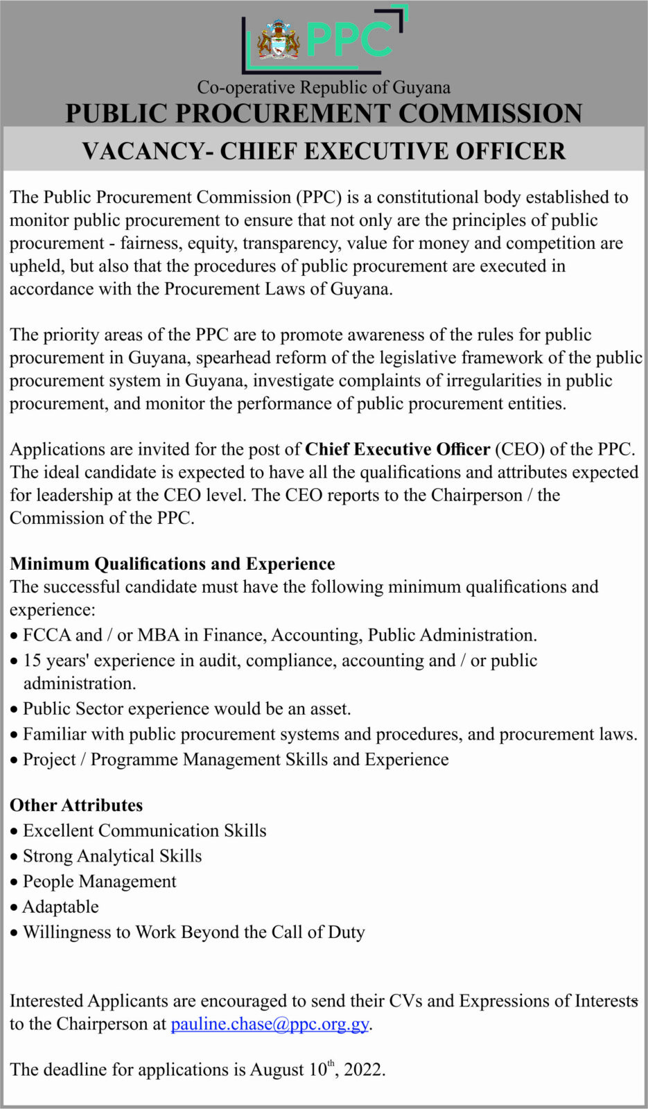 Public Procurement Commission (PPC) – Vacancy – Department of Public ...