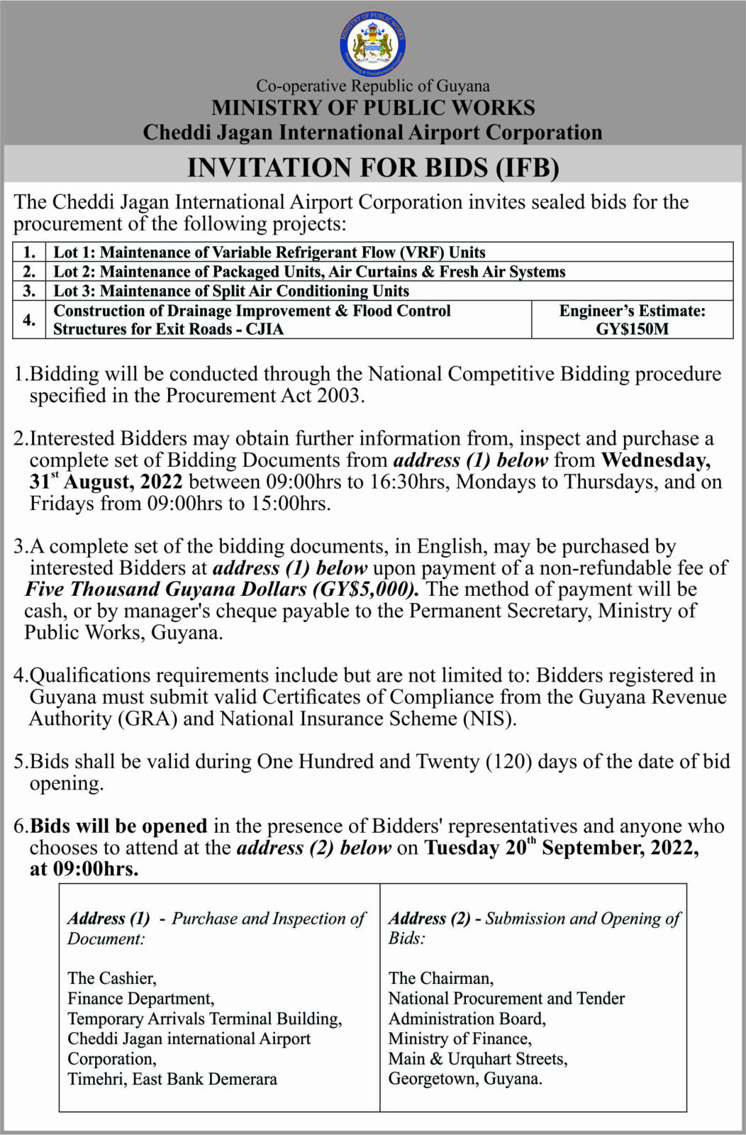 Ministry of Public Works – Cheddi Jagan International Airport ...