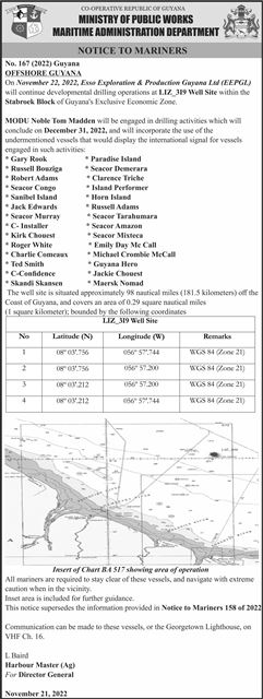 Ministry of Public Works (MARAD) – Notice to Mariners – No. 167 (2022 ...